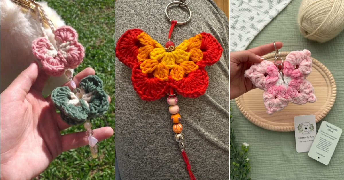 10 DIY Crochet Butterfly Bag Charms Free Patterns ⋆ GreatThingsFirst